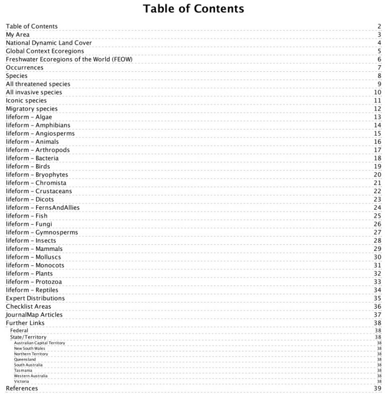 Area Report – Atlas of Living Australia